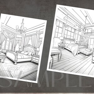 Home Interior Coloring Book - Adults and Kids Coloring Pages, Grayscale ...