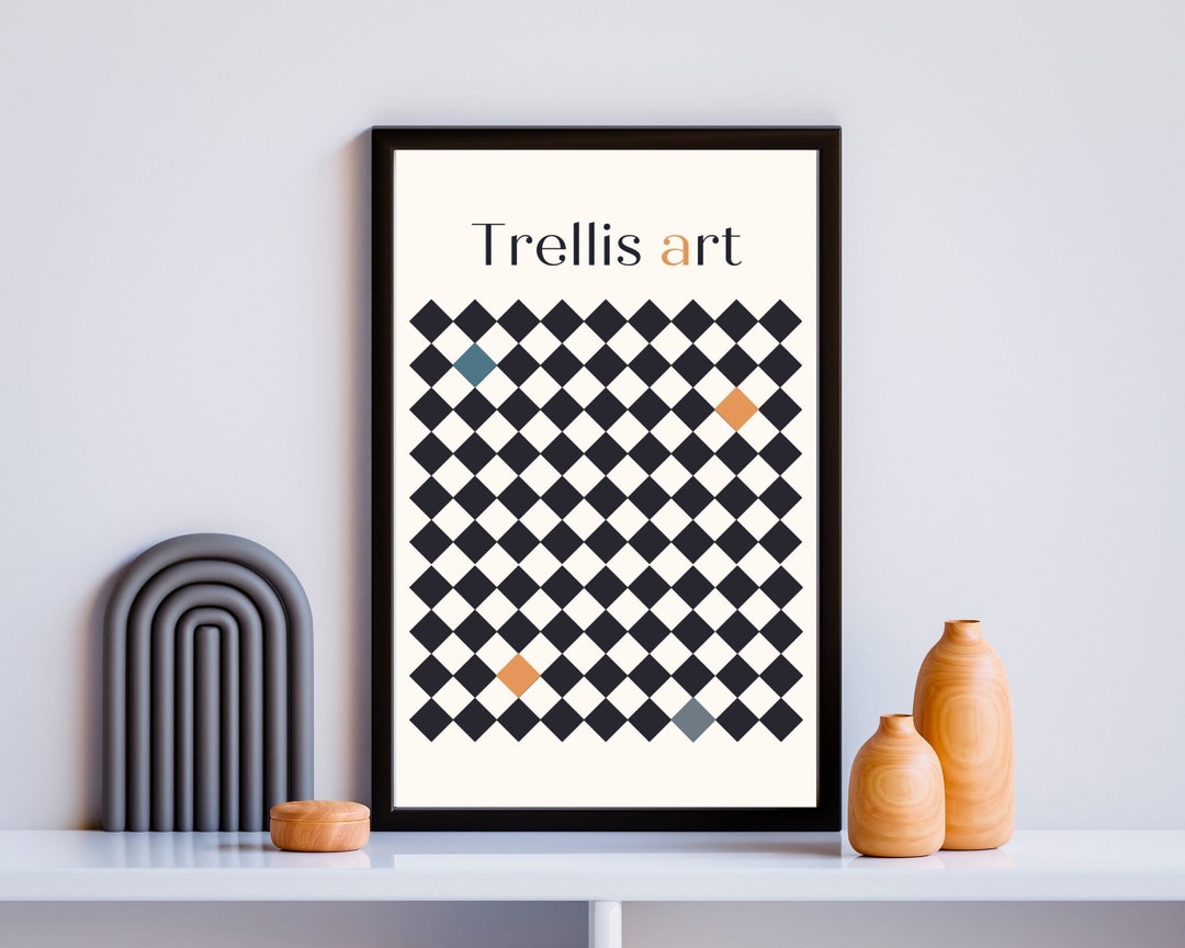 Neutral Checkered Wall Art Print, Trellis Art, Checkerboard, Chess ...