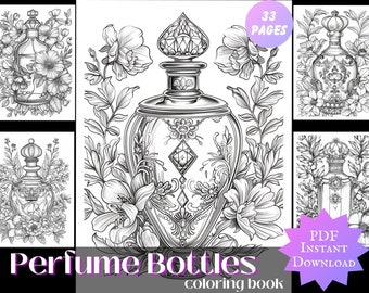 90 Perfume Bottles Coloring Book, Blooms & Scents, Adults/kids Coloring ...