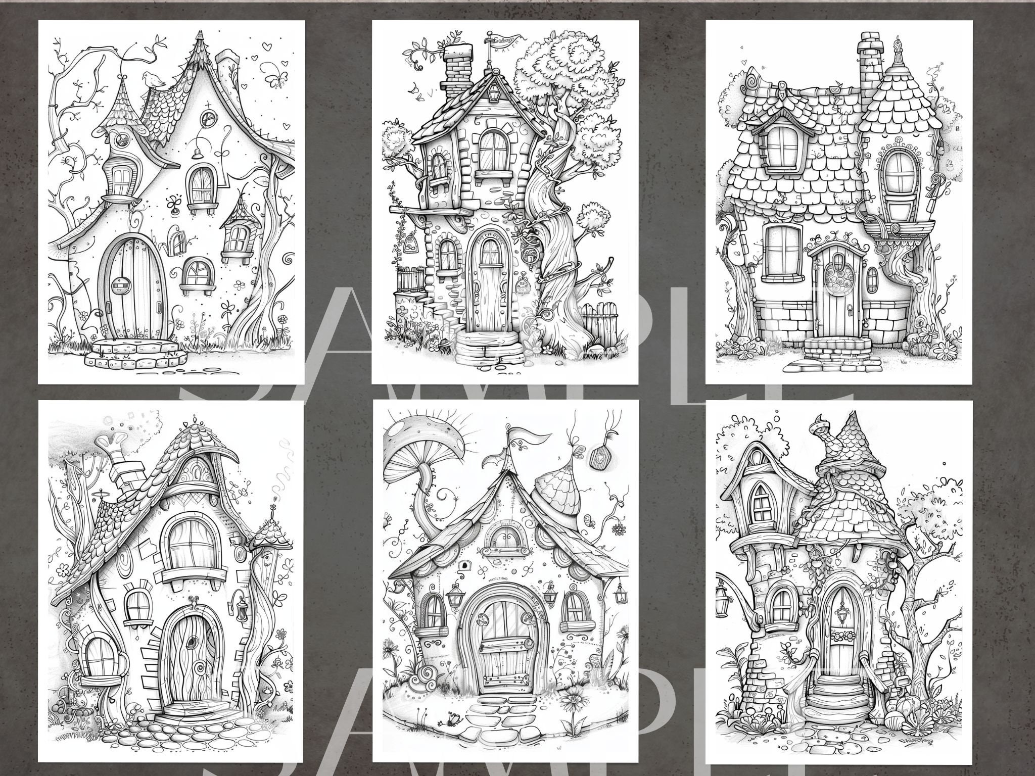 Doodle House Coloring Book Adults/kids Coloring Pages, Grayscale ...