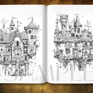 Whimsical Building Coloring Book- Adults/kids Coloring Pages, Grayscale ...