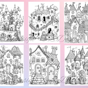 Whimsical House Coloring Book- Adults/kids Coloring Pages, Grayscale ...