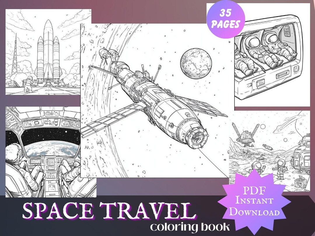 Space Travel Coloring Book- Kids Coloring Pages, Grayscale Coloring ...