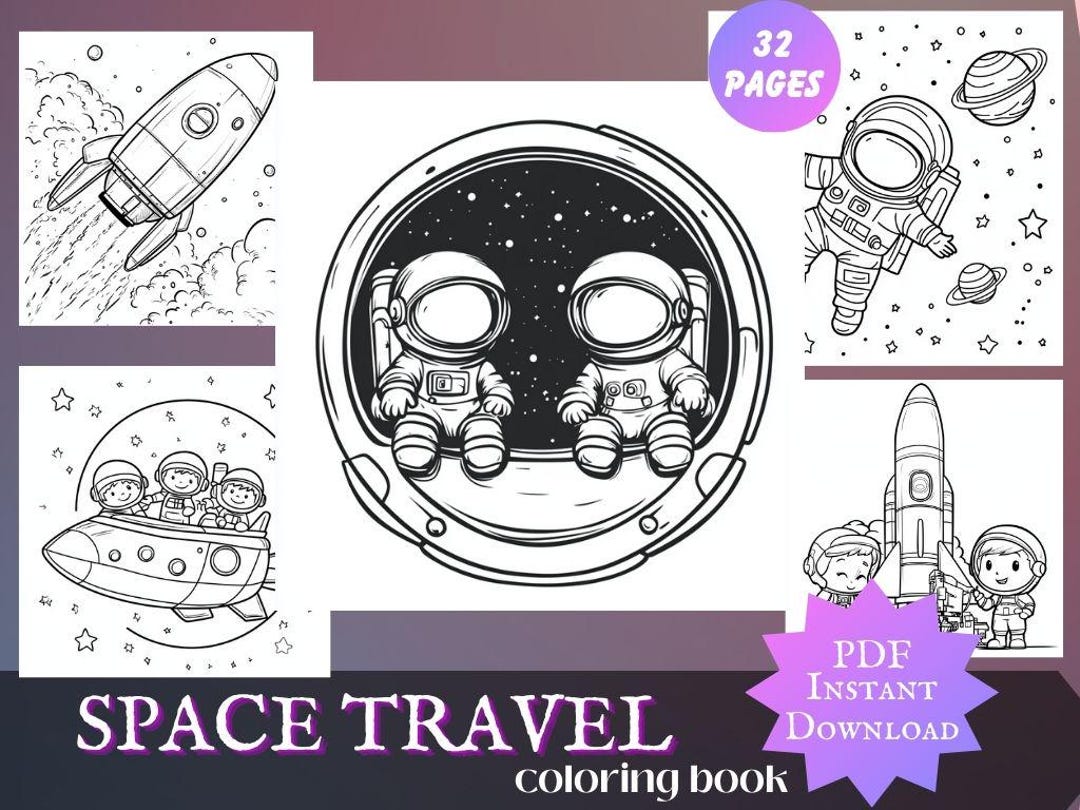 Space Travel Coloring Book- Adults/kids Coloring Pages, Grayscale ...