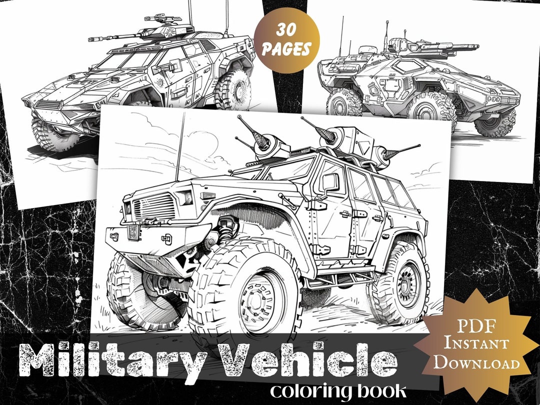 Military Vehicle Coloring Book- Adults/kids Coloring Pages, Grayscale ...