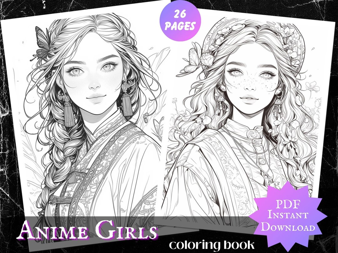 Pretty Lady Coloring Book - Adults Kids Coloring Pages, Instant ...