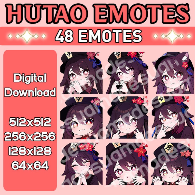 Hutao Genshin Impact Emotes for Discord Twitch Etc! - Etsy