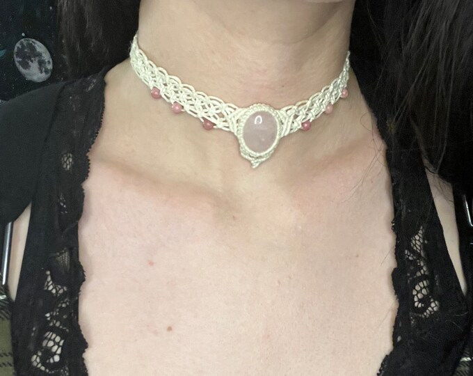 Rose Quartz Lace Macrame Choker - Etsy