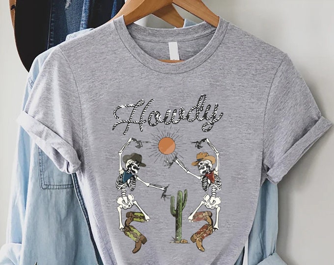 Howdy Dancing Skeletons Western Graphic Tee Western Shirt Howdy Shirt ...