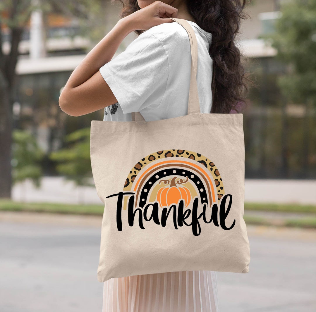 Thankful Rainbow Tote Bag,pumpkin Fall Bag,womens Thanksgiving Tote ...