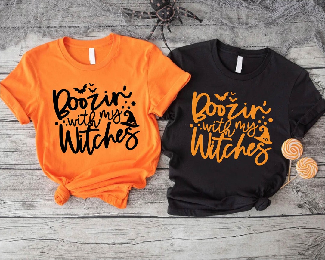 Boozin With My Witches Halloween Shirt,womens Halloween Matching Party ...