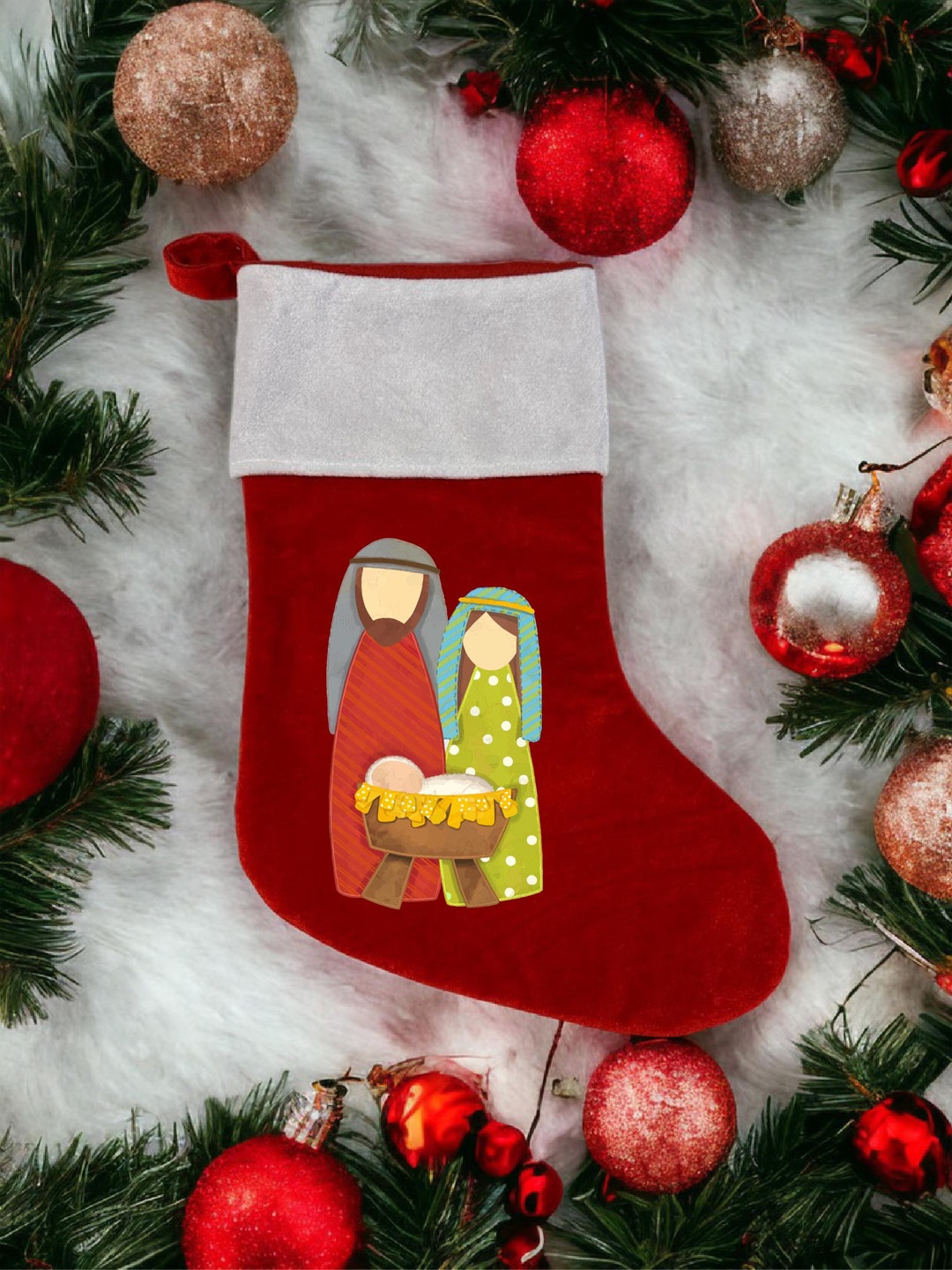 Nativity Scene Christmas Stocking, Baby Jesus Stockings, Xmas Nativity ...