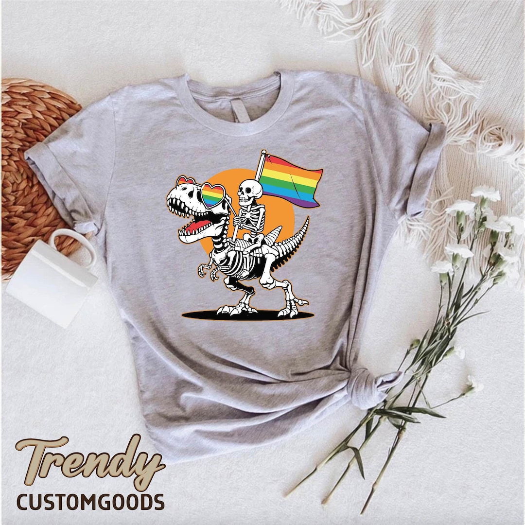 Skeleton Dinosaur LGBTQ Shirt, LGBT Kids Shirt, Rainbow Shirt, Dinosaur ...