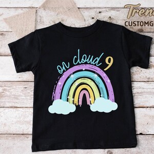 9th Birthday Shirts,birthday Girl Tshirt,cute Rainbow Birthday Kid Tee ...