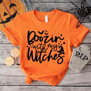 Boozin With My Witches Halloween Shirt,womens Halloween Matching Party ...
