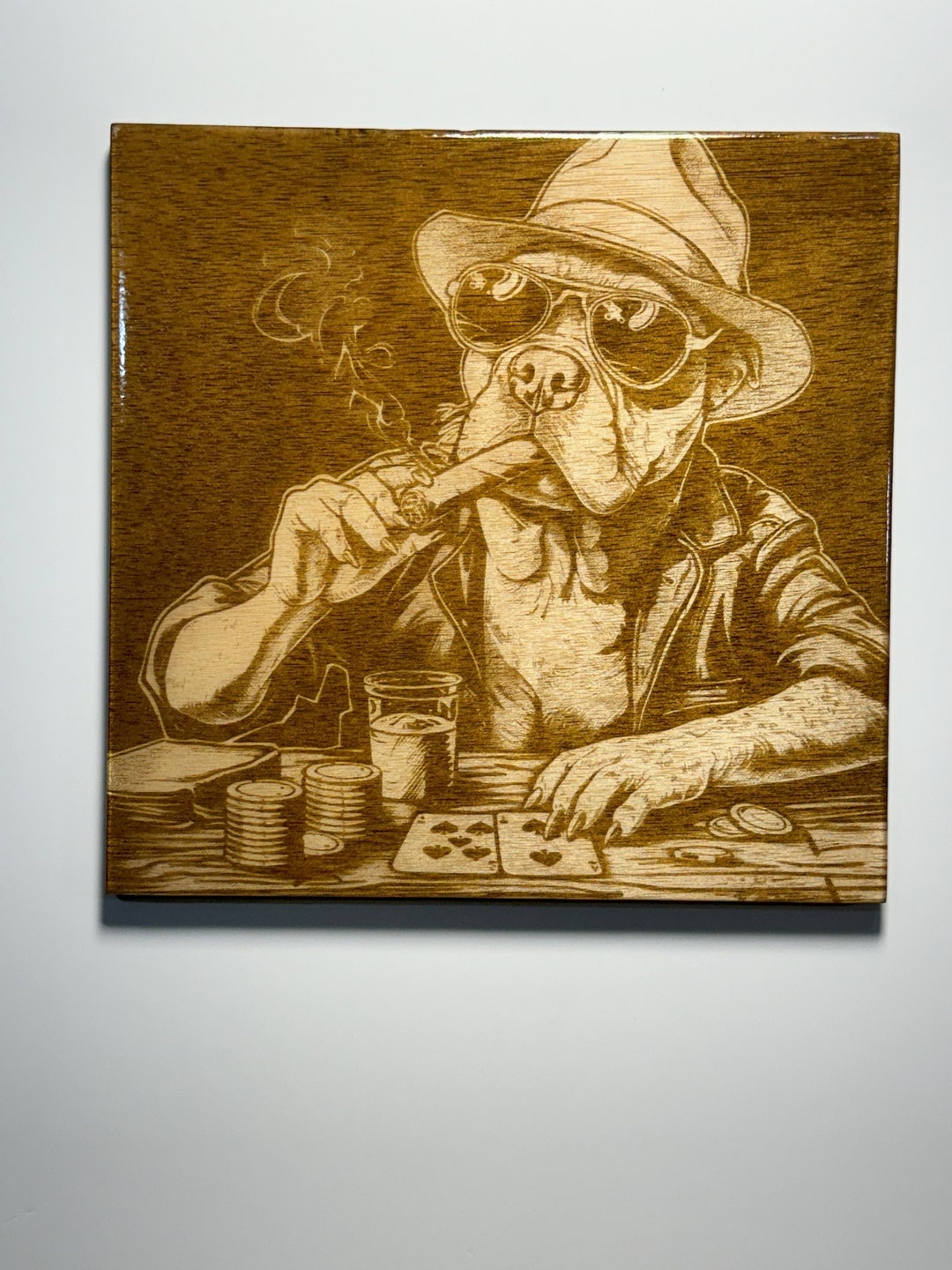Wood Burned Dog Art: Blackjack Playing Dog, Unique Home Decor - Etsy