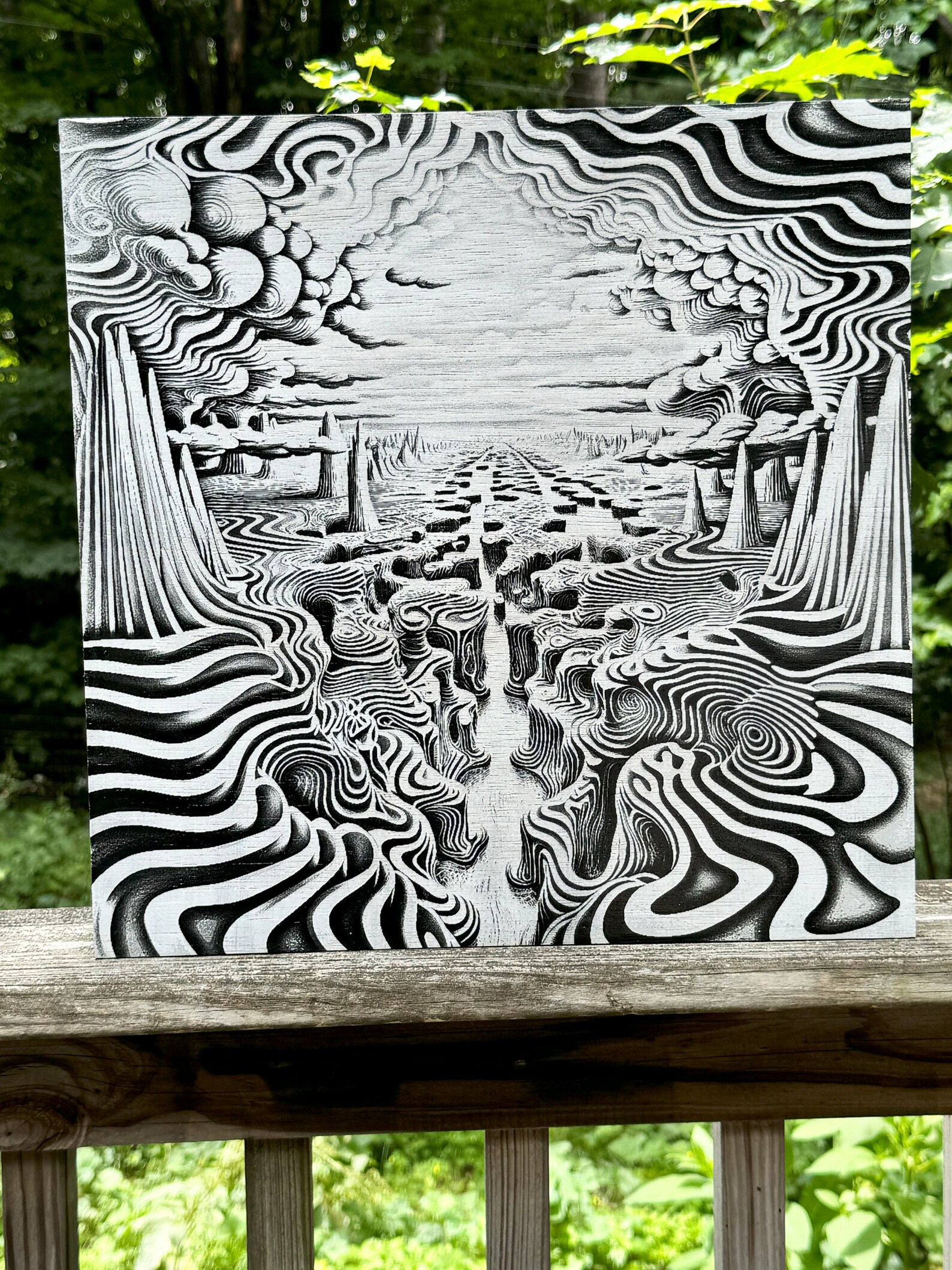 Wall Art, Laser Engraved, Wall Art of a Trippy Landscape - Etsy