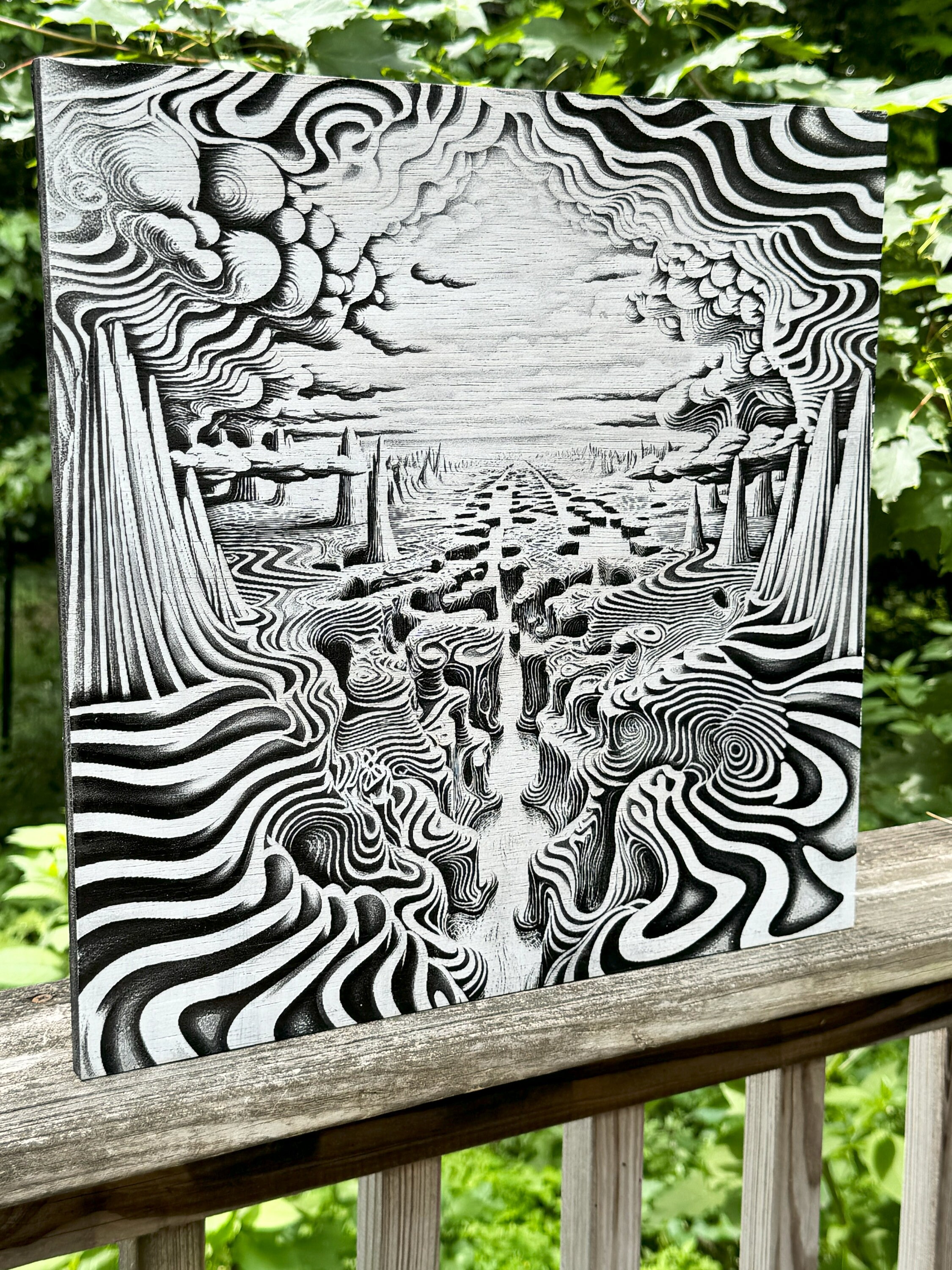 Wall Art, Laser Engraved, Wall Art of a Trippy Landscape - Etsy
