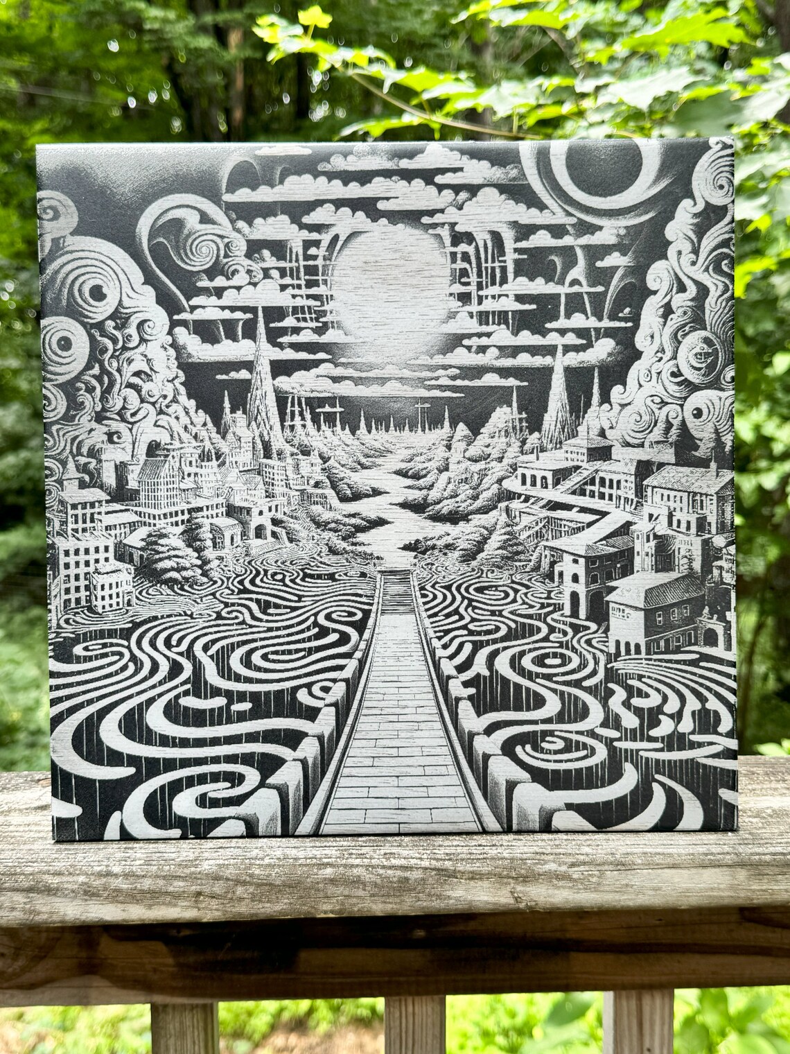 Wall Art, Laser Engraved Wall Art of a Trippy Landscape - Etsy
