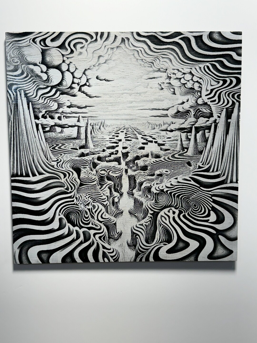 Wall Art, Laser Engraved, Wall Art of a Trippy Landscape - Etsy