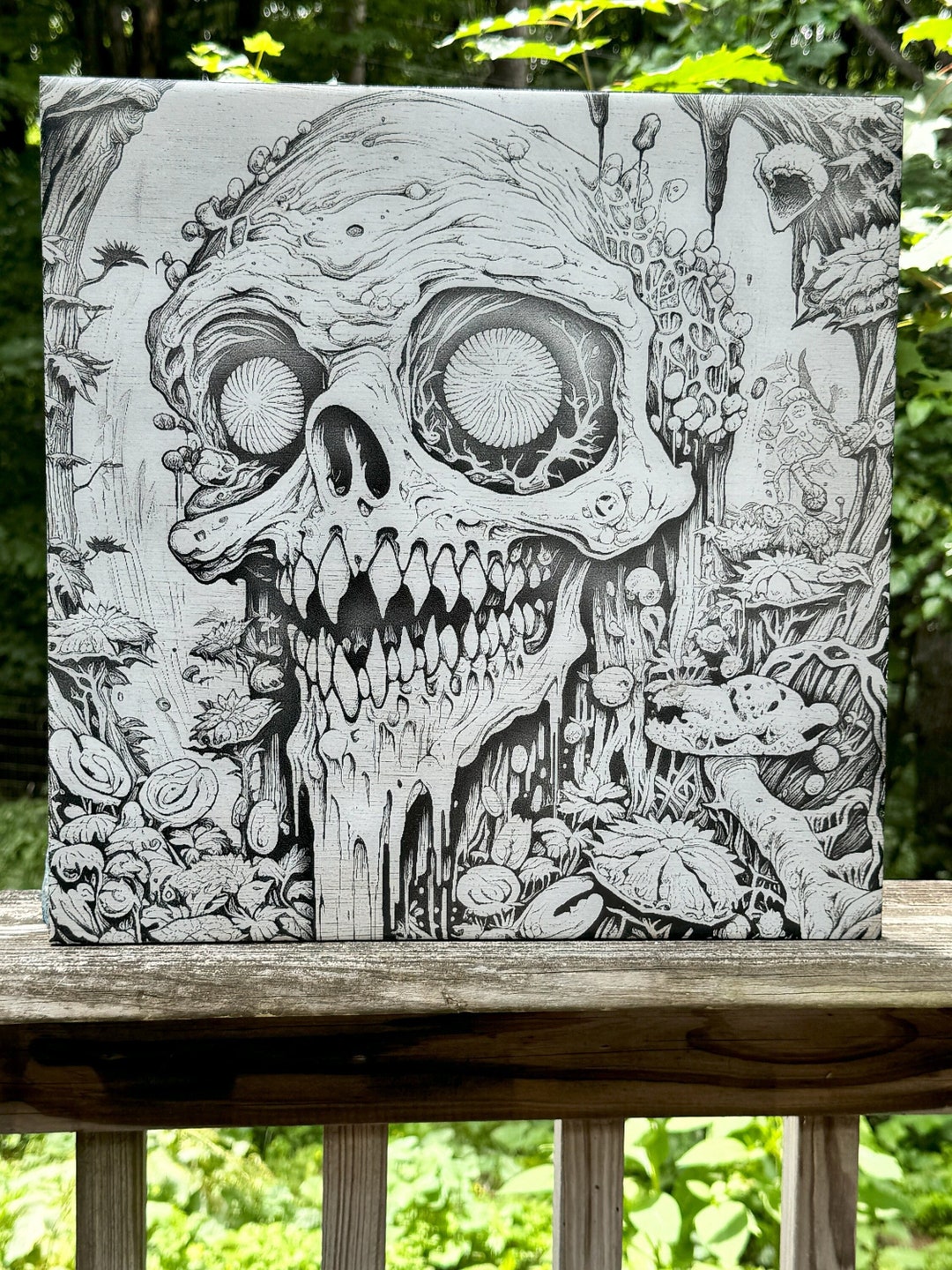 Wall Art, Laser Engraved, Wall Art of a Trippy Skull and Landscape. - Etsy