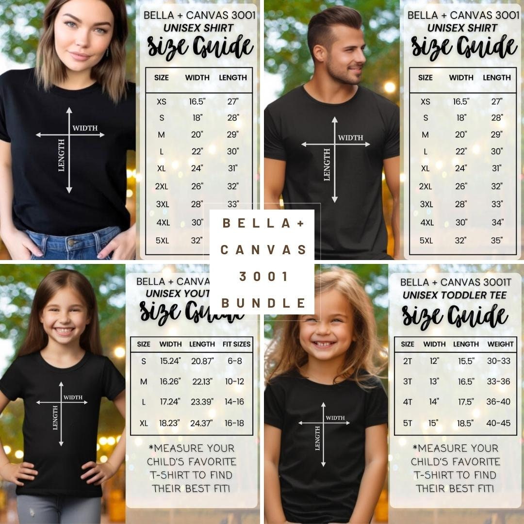 Bella Canvas Size Chart 3001 BUNDLE 3001 SIZE CHART Bella Canvas 3001T ...