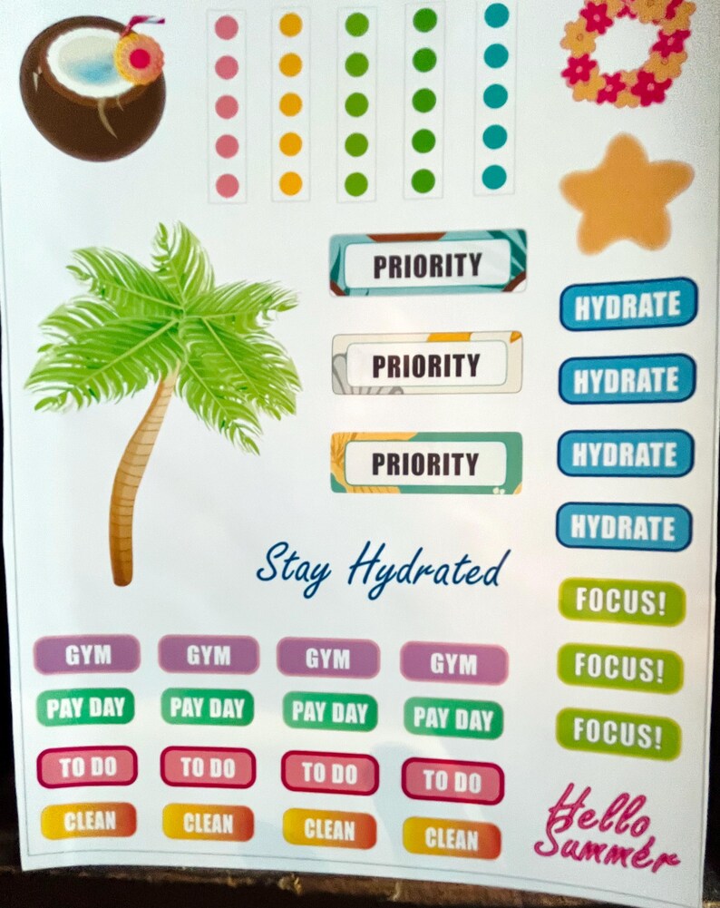 Tropical Planner Stickers – Shiny Vinyl Functional Sticker Sheet ...