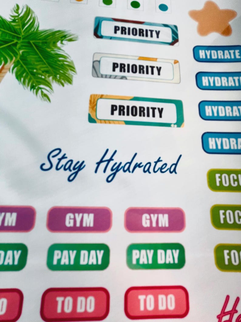 Tropical Planner Stickers – Shiny Vinyl Functional Sticker Sheet ...