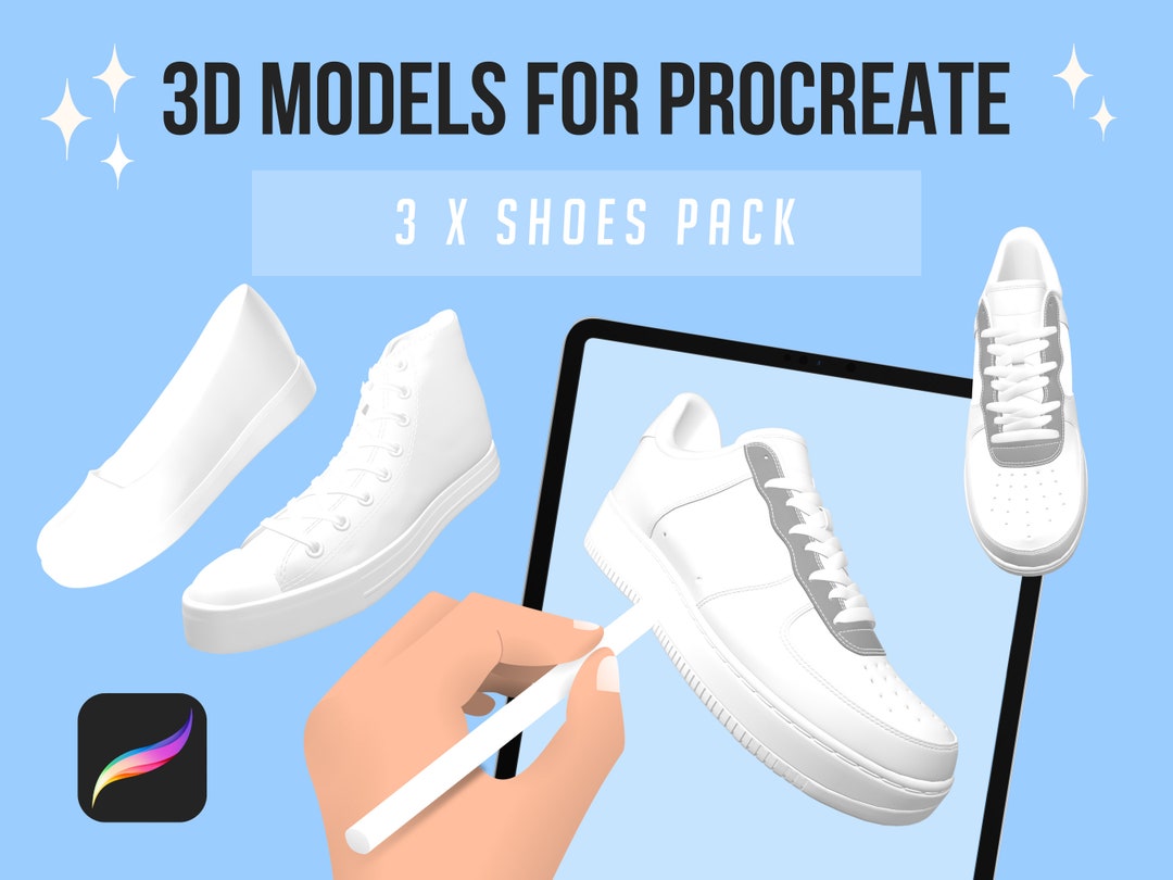 3 X Shoes 3D Procreate Model Pack Sneakers Hightop Ballet Shoe 3D ...