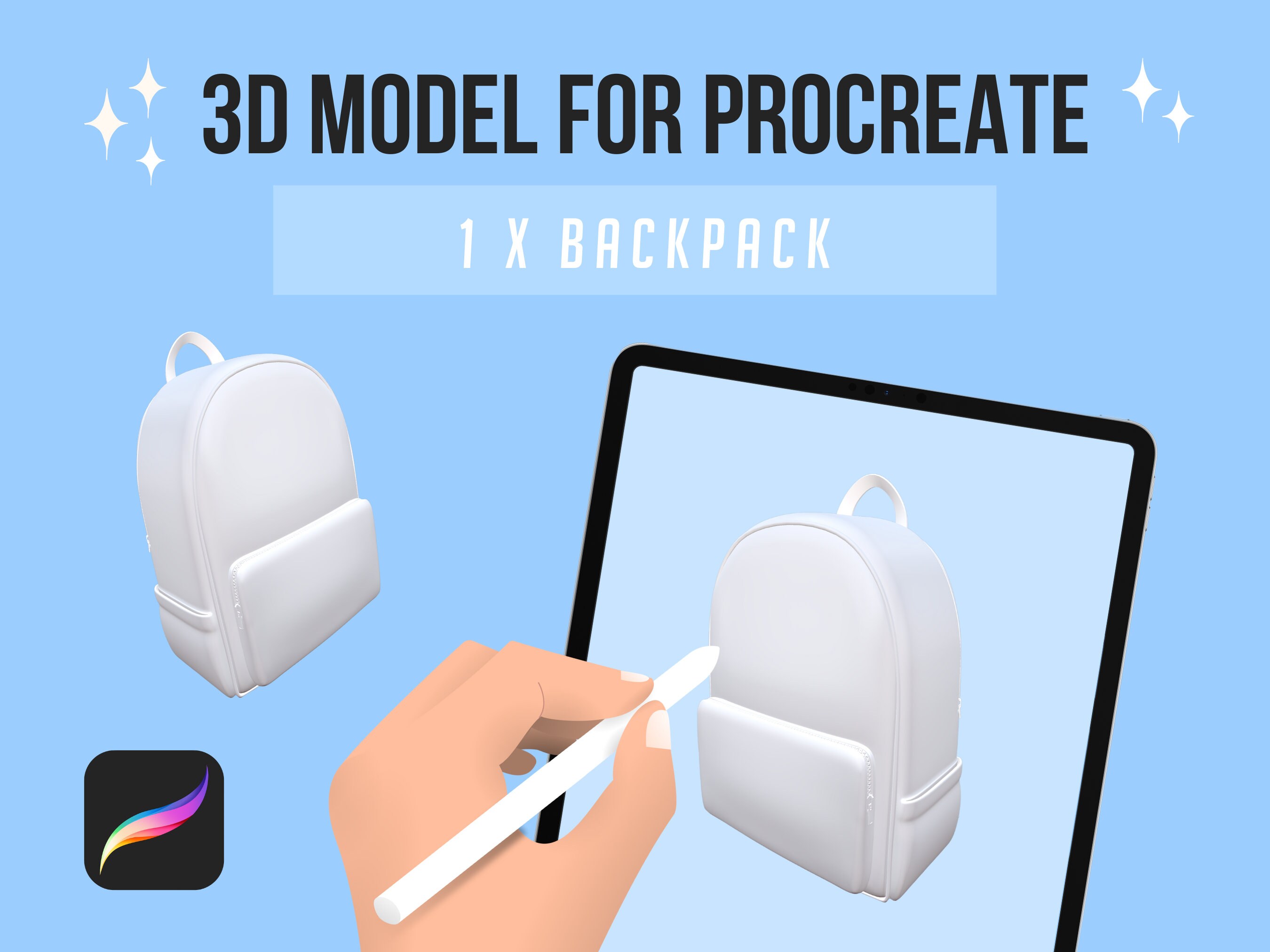 1 X Backpack 3D Model for Procreate 3D Digital Painting on iPad | Taken ...