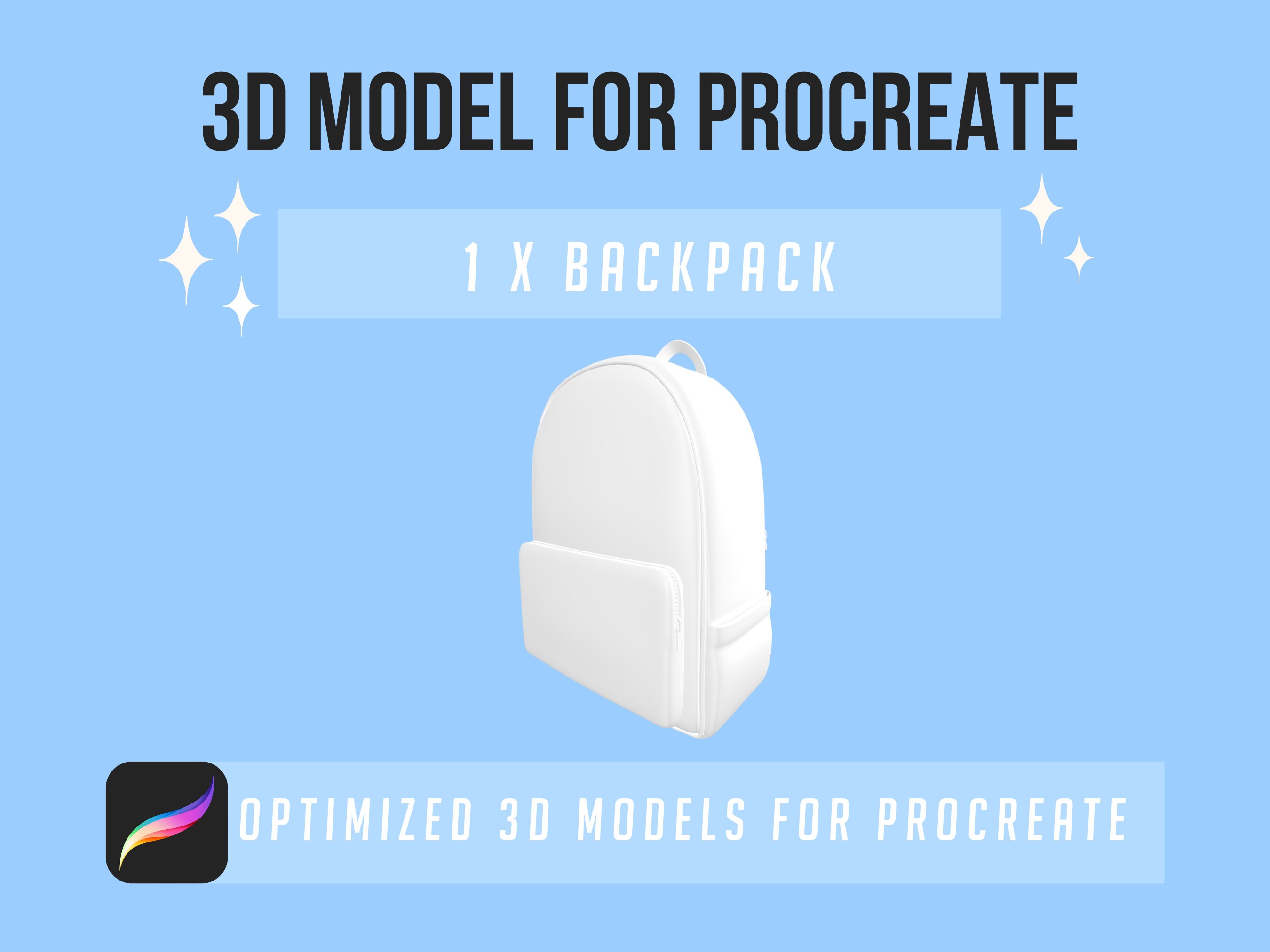 1 X Backpack 3D Model for Procreate 3D Digital Painting on iPad | Taken ...