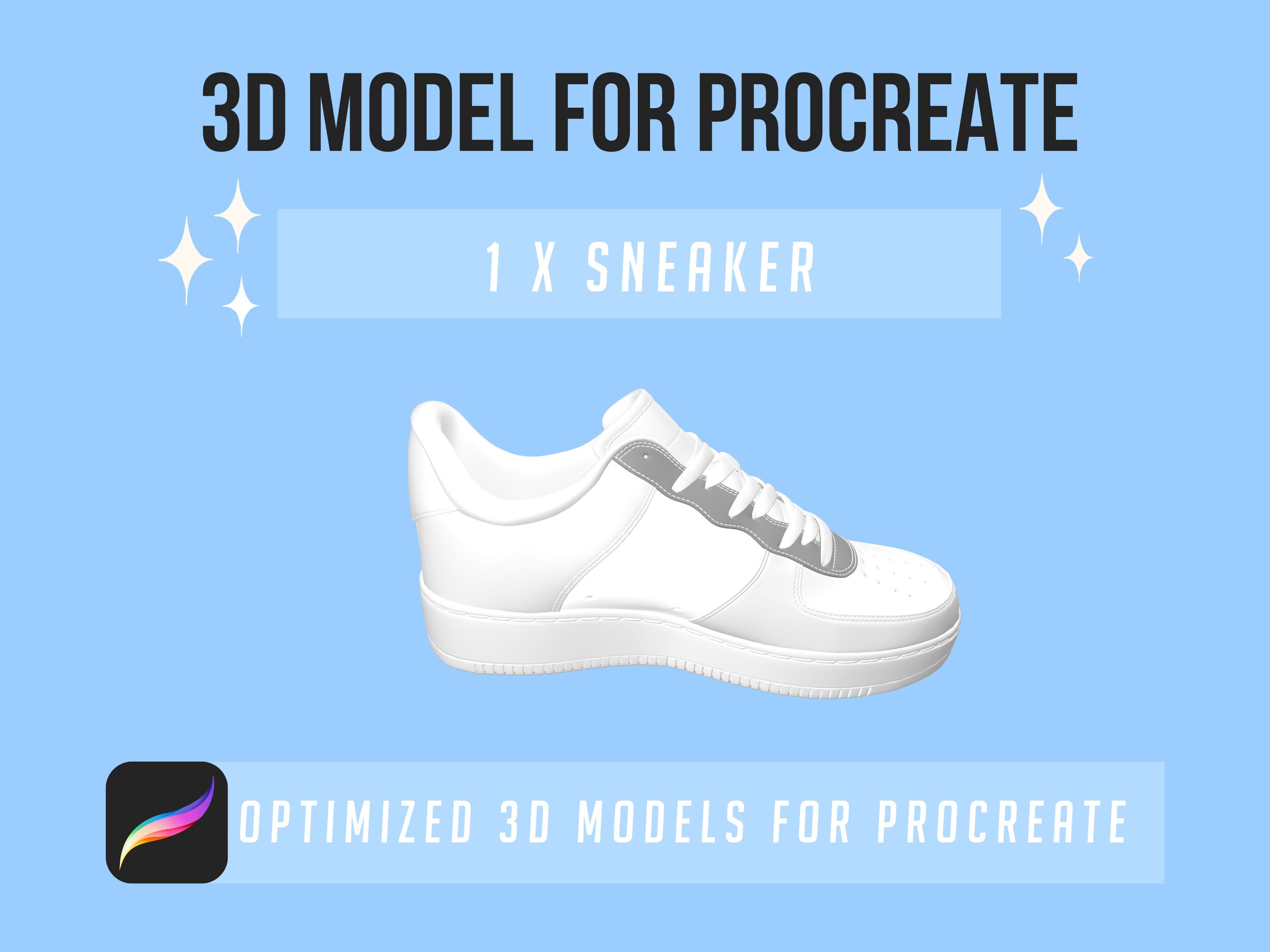 1 X Sneaker 3D Model for Procreate 3D Digital Painting on iPad | Part ...