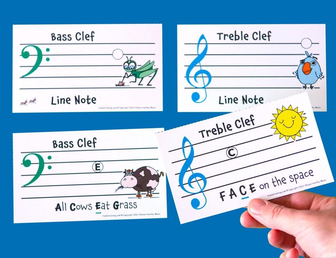 Treble & Bass Clef Flash Cards: Music Note Memorization (digital ...