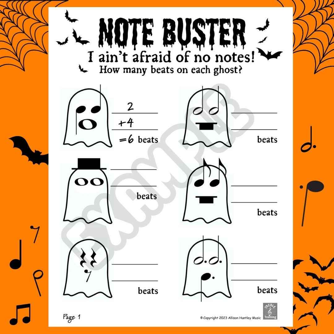 Note Buster Halloween Rhythm Activity Practicing Reading and Writing ...