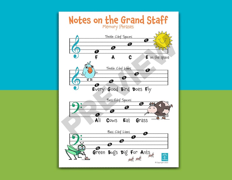 Memorize Notes in the Grand Staff With Music Memory Phrases Worksheets ...