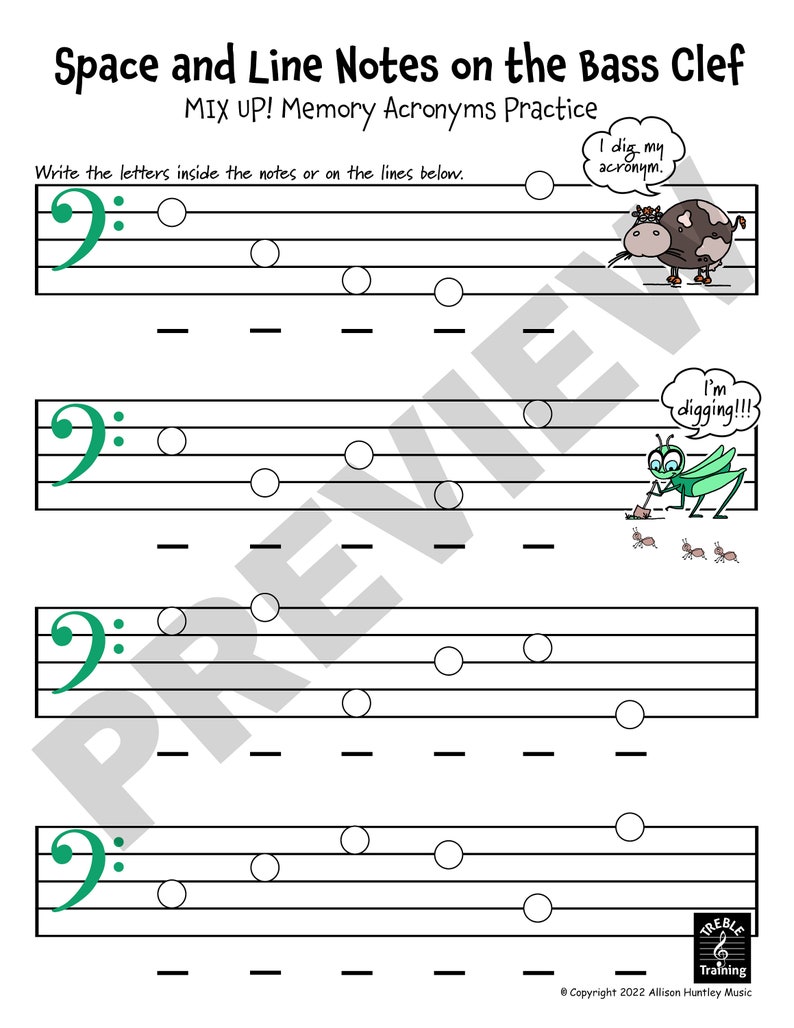 Memorize Notes in the Grand Staff With Music Memory Phrases Worksheets ...