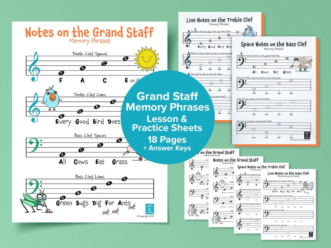 Music Mnemonics for Treble and Bass Clef- Piano Note Reading Activity ...