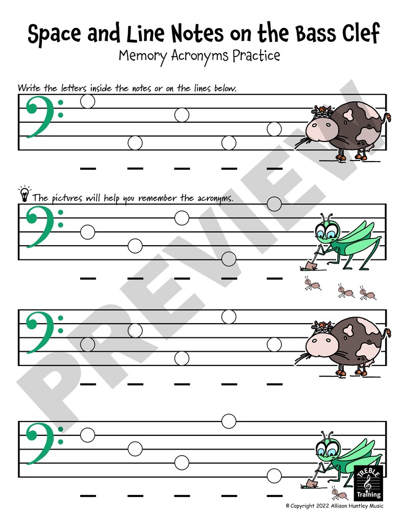 Music Mnemonics for Treble and Bass Clef- Piano Note Reading Activity ...
