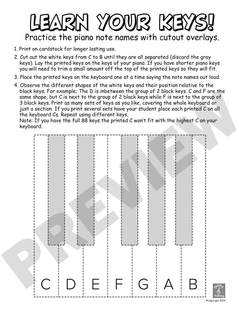 Learn the Names of the Piano Keys- Cut Out Overlays to Memorize Names ...