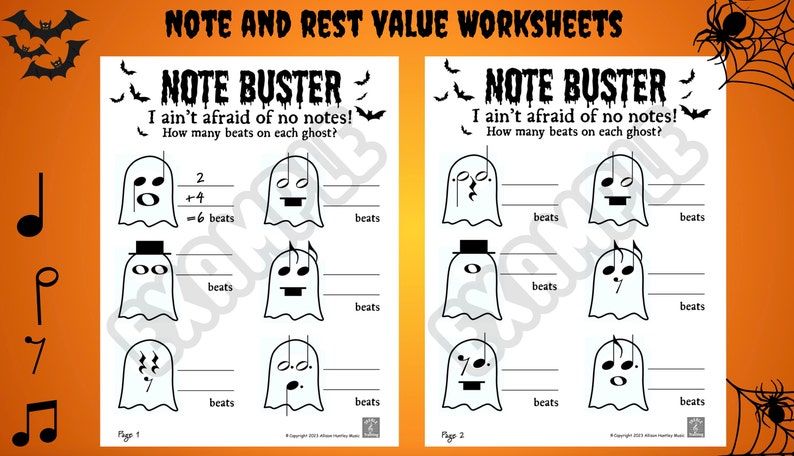 Note Buster! Halloween Music Worksheets- Practicing Reading and Writing ...