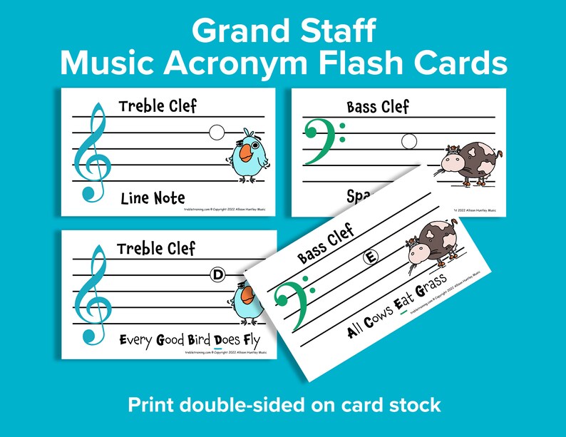 Grand Staff Music Acronym Flash Cards - Etsy