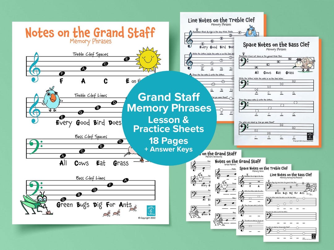 Memorize Piano Notes With Music Memory Phrases Worksheets - Etsy