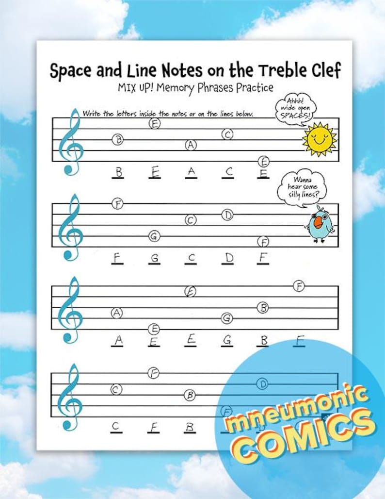 Music Mnemonics for Treble and Bass Clef- Piano Note Reading Activity ...