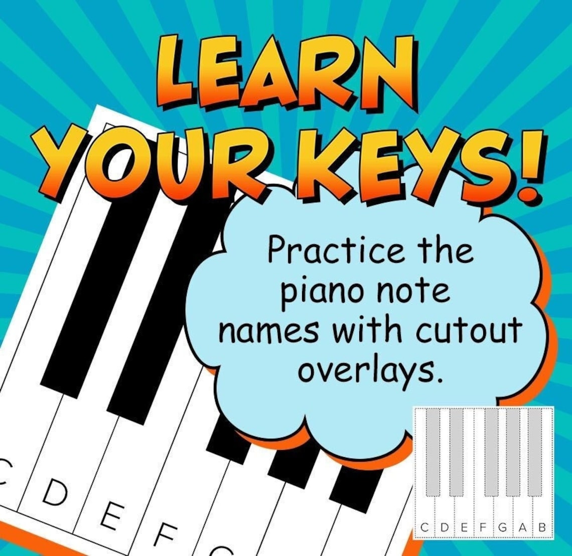 Learn the Names of the Piano Keys- Cut Out Overlays to Memorize Names ...