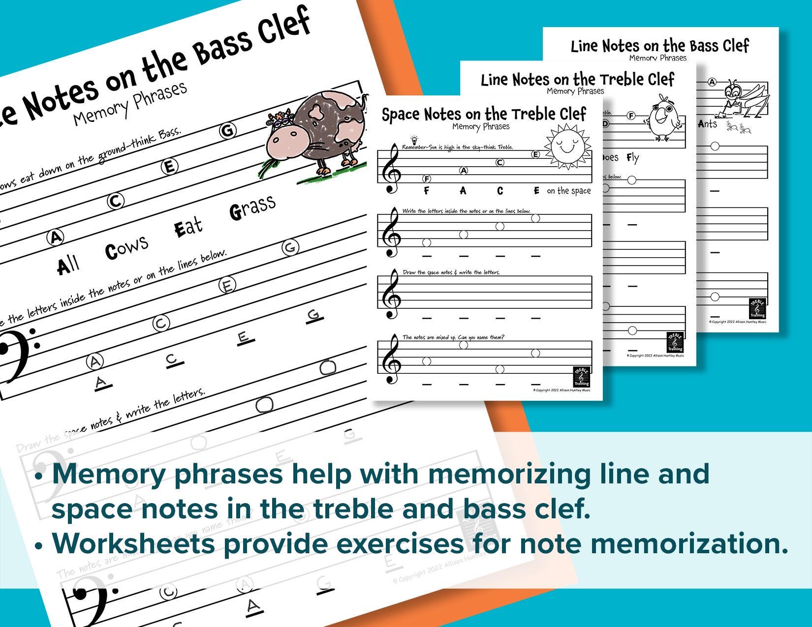 Memorize Notes in the Grand Staff With Music Memory Phrases Worksheets ...