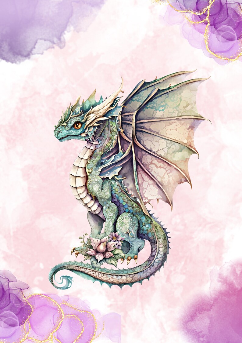Fantasy Fire Dragons Watercolor Clipart, Magical Mystical Art, Fantasy ...