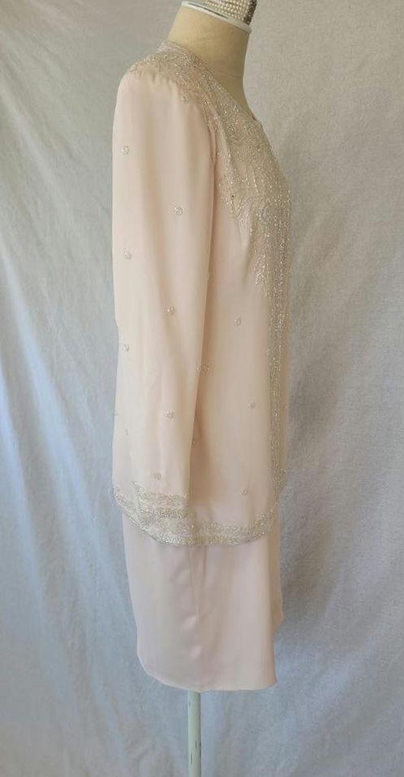 Vintage 1980s Miss Elliette Pale Pink Dress and Crystal Embellished ...