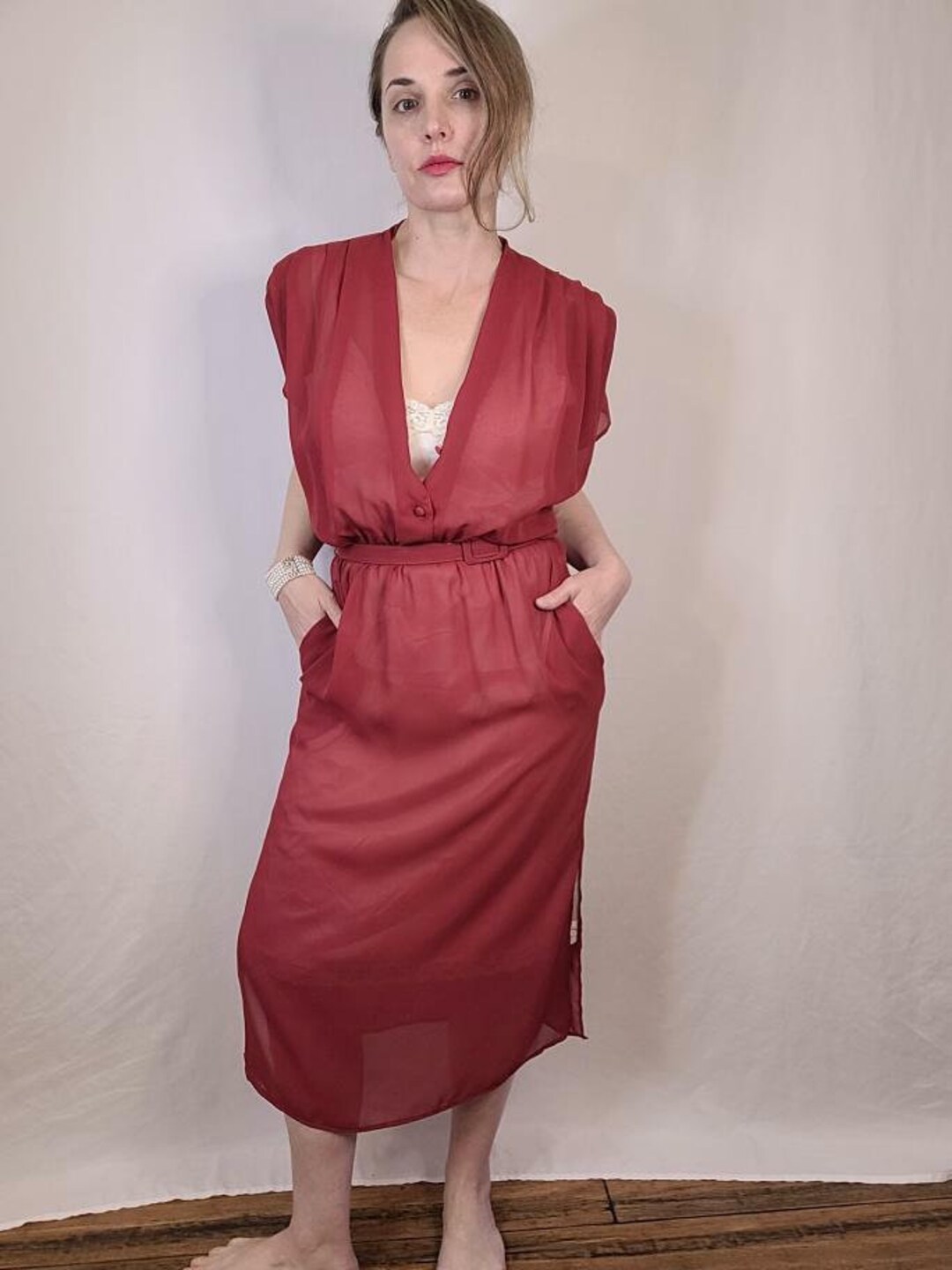 Vintage 1970s Sheer Red Dress by Misty Lake in Size M-L - Etsy