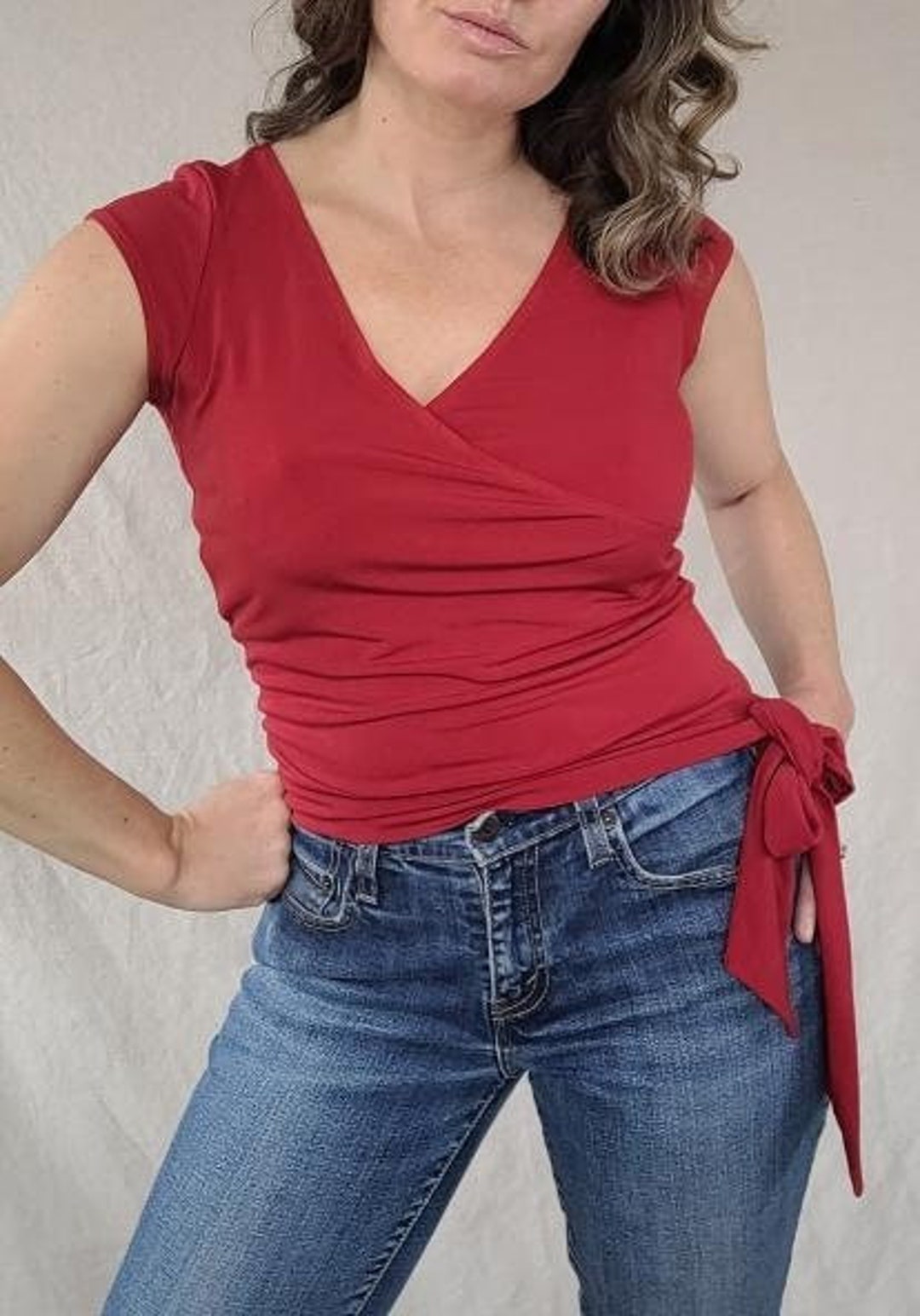 Vintage 1990s Red Deep V Top by Necessary Objects in Size Small - Etsy