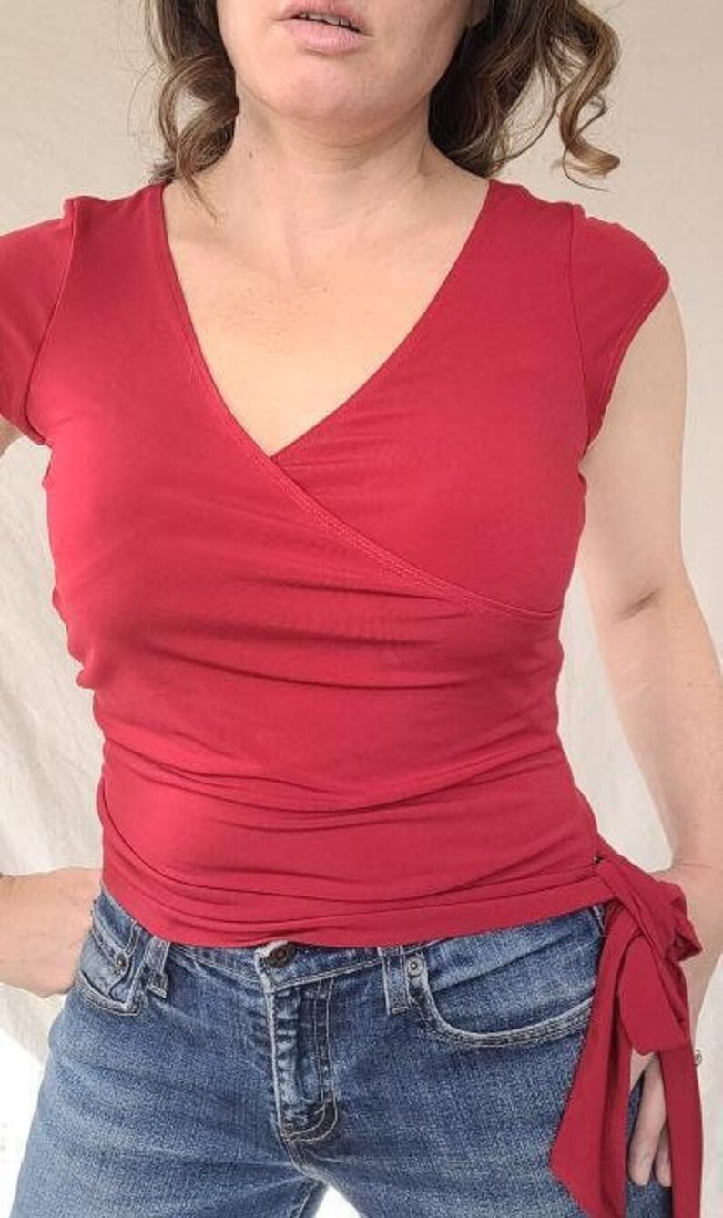 Vintage 1990s Red Deep V Top by Necessary Objects in Size Small - Etsy